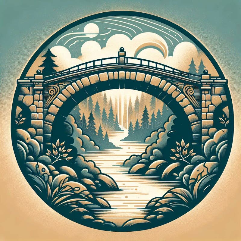 A Stylized Illustration of a Stone Bridge Arching Over a River ...