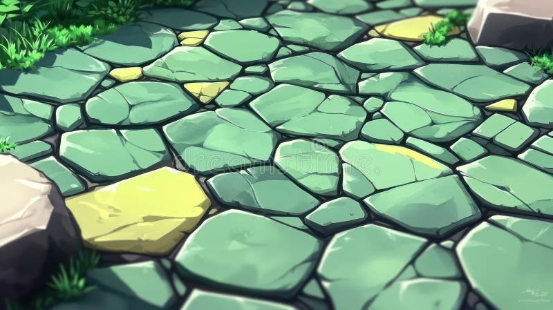 A Stylized Illustration of a Stone Pathway with Green Grass Accents ...