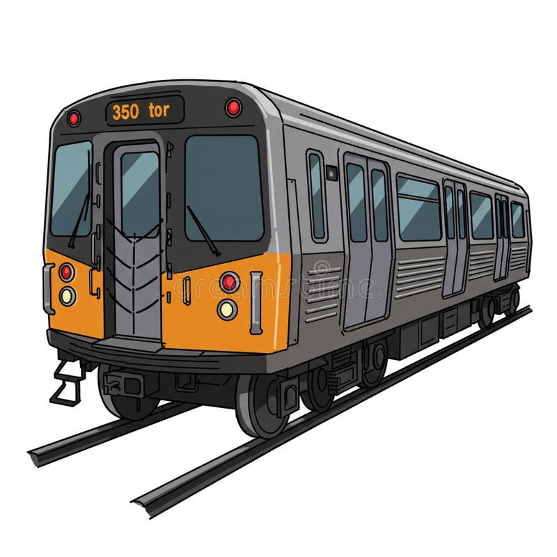 A Stylized Illustration of a Subway Train with a Gray Body and Orange ...