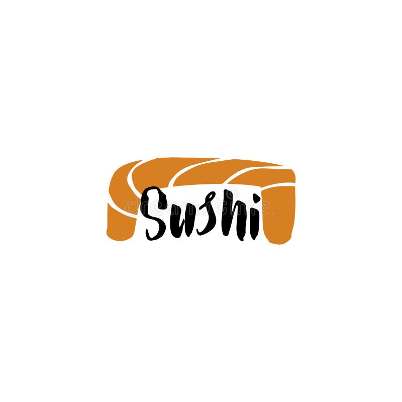 Stylized Illustration of Sushi Logo with Lettering and Salmon Stock ...