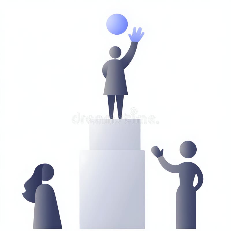 A Stylized Illustration of Three Figures, One Elevated, Interacting ...