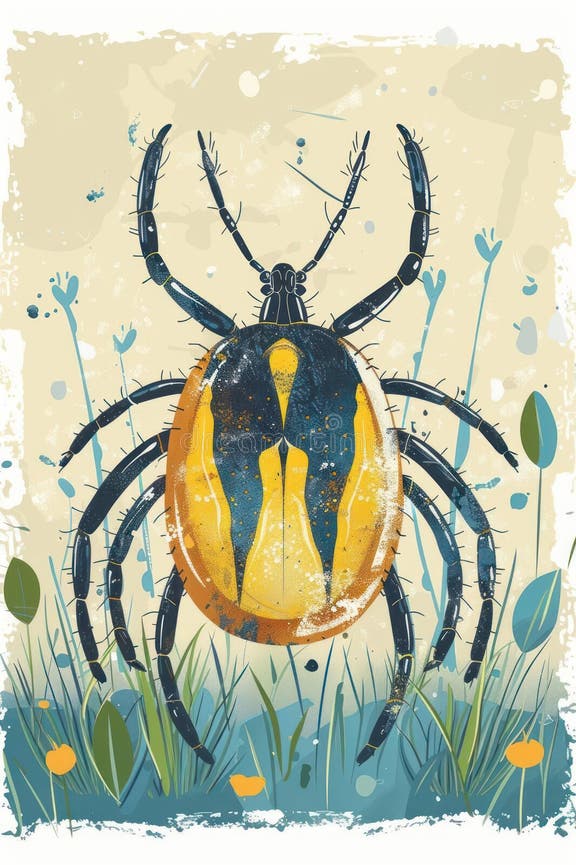 Detailed Illustration of a Tick in Grassland Stock Illustration ...
