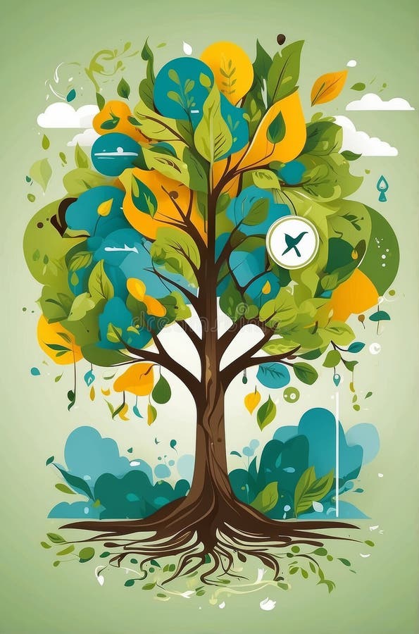 Abstract Sustainability Tree Vector with Eco Icons As Leaves Stock ...