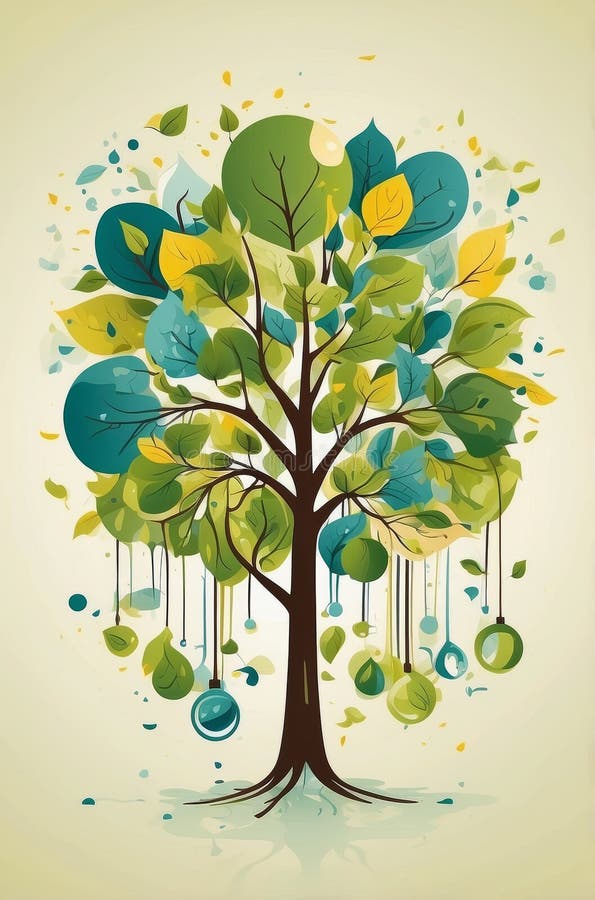 Abstract Sustainability Tree Vector with Eco Icons As Leaves Stock ...
