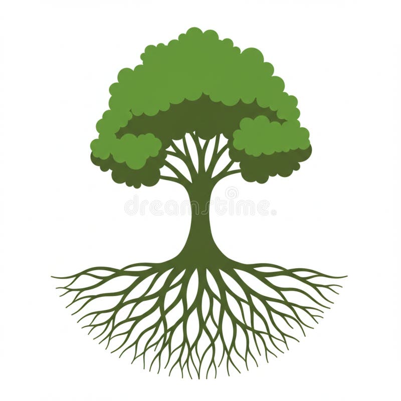 Stylized Illustration of a Tree with Lush Green Foliage and Intricate ...