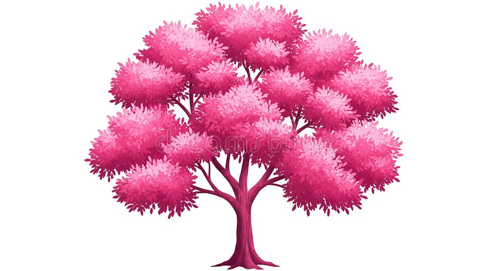 Stylized Illustration of a Tree with Multiple Branches and Vibrant Pink ...