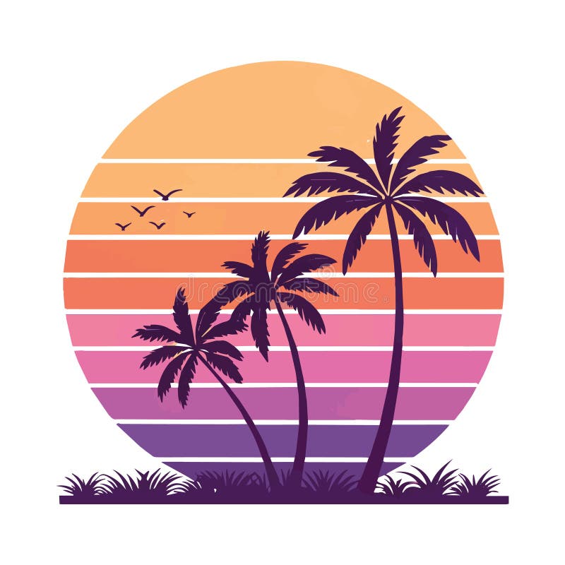 Retro Sunset Beach Scene Logos Collection Stock Vector - Illustration ...
