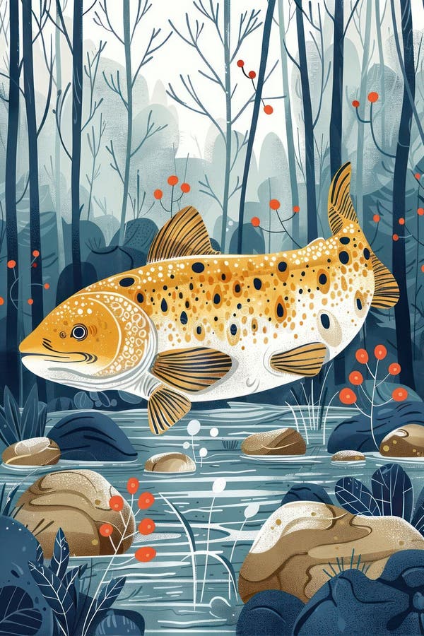 Majestic Brown Trout Leaping in a Tranquil Forest Stream Stock ...