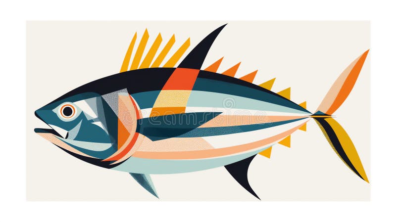 Stylized Illustration of a Tuna with Geometric Patterns and Bright ...