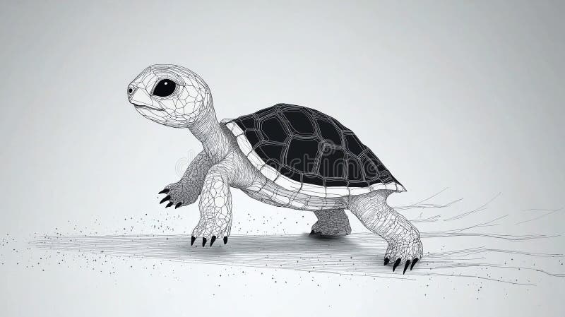 A Stylized Illustration of a Turtle Features a Geometric Wireframe ...