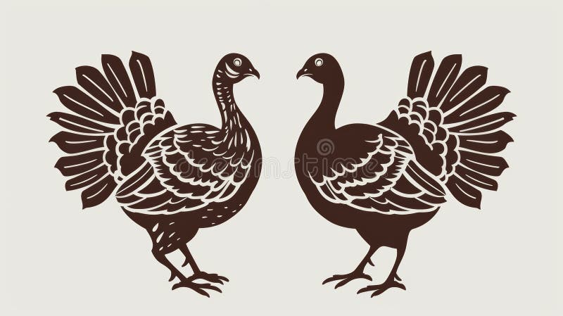 Stylized Illustration of Two Turkeys, Featuring Intricate Patterns and ...