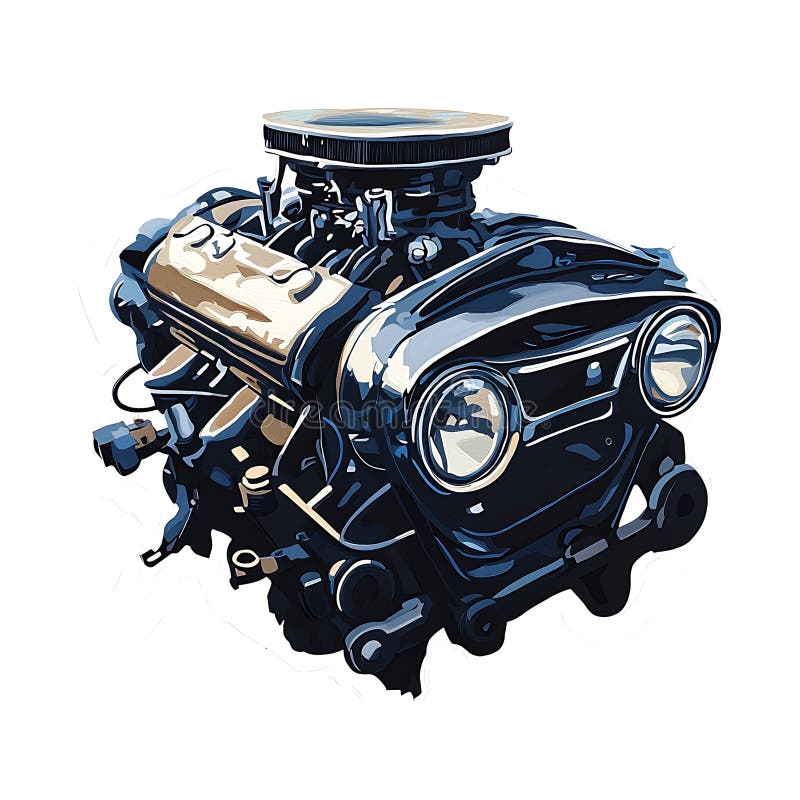 Stylized Illustration of a Vintage Car Engine Stock Illustration ...