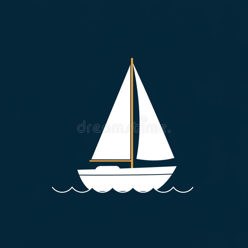 Stylized Illustration of a White Sailboat with Two Triangular Sails and ...