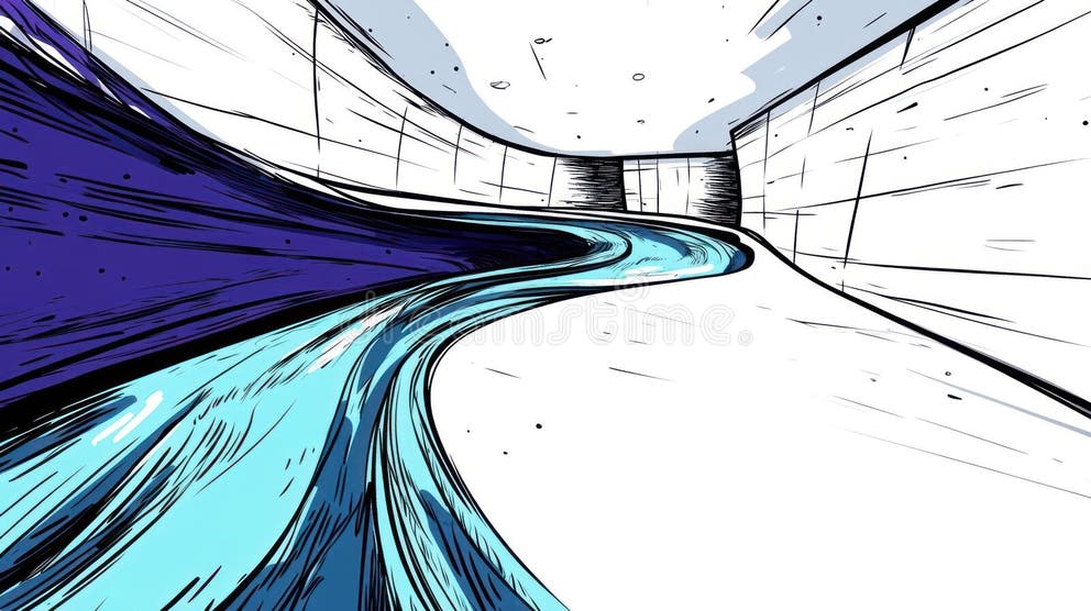 Abstract Blue Swirling Path in Modern Architecture Sketch Stock ...