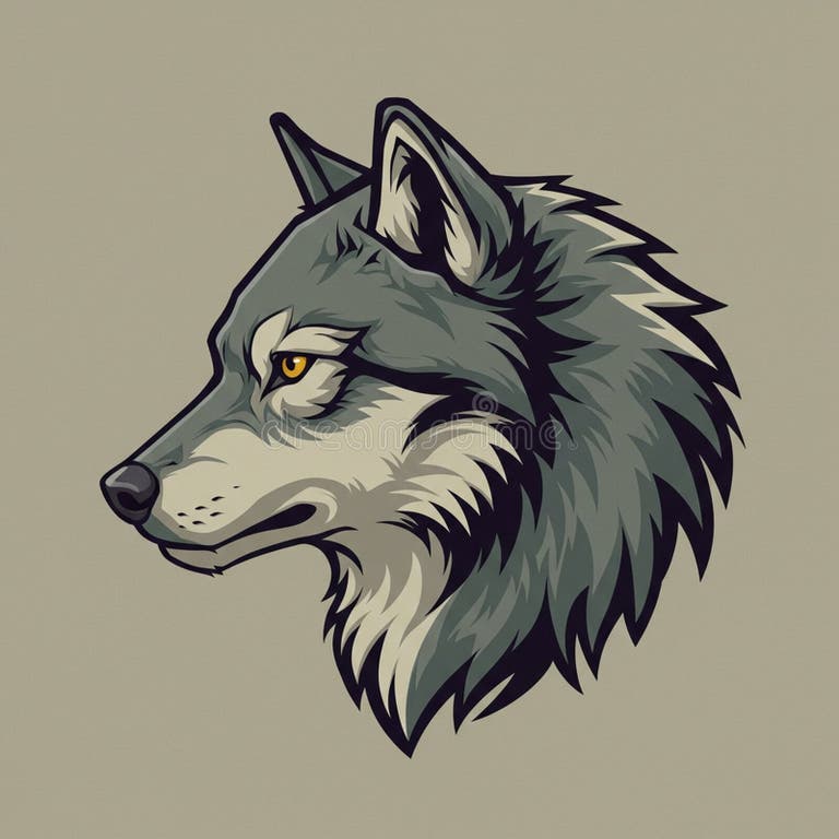 Stylized Illustration of a Wolf Head in Profile. the Wolf Has Sharp, Angular Features with Stock ...