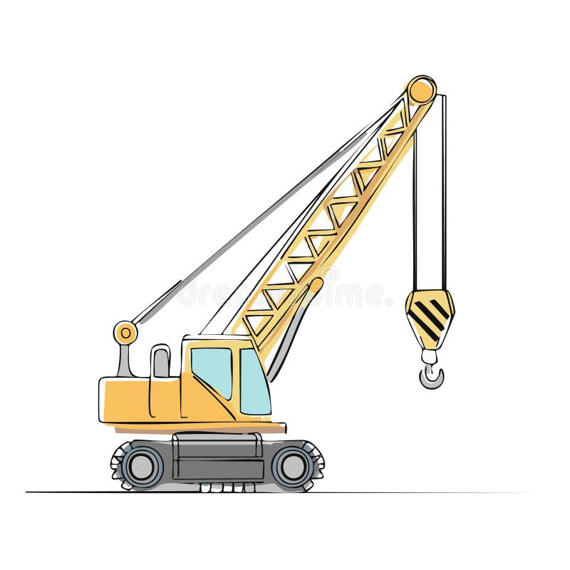 Stylized Illustration of a Yellow Construction Crane with a Hook and ...