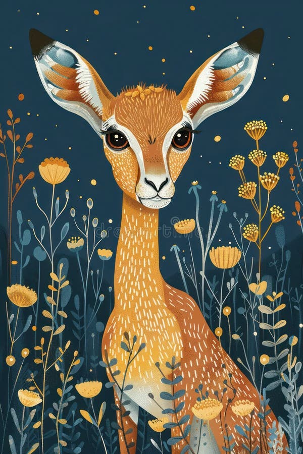 Adorable Springbok Fawn Amidst Blooming Wildflowers Stock Illustration ...