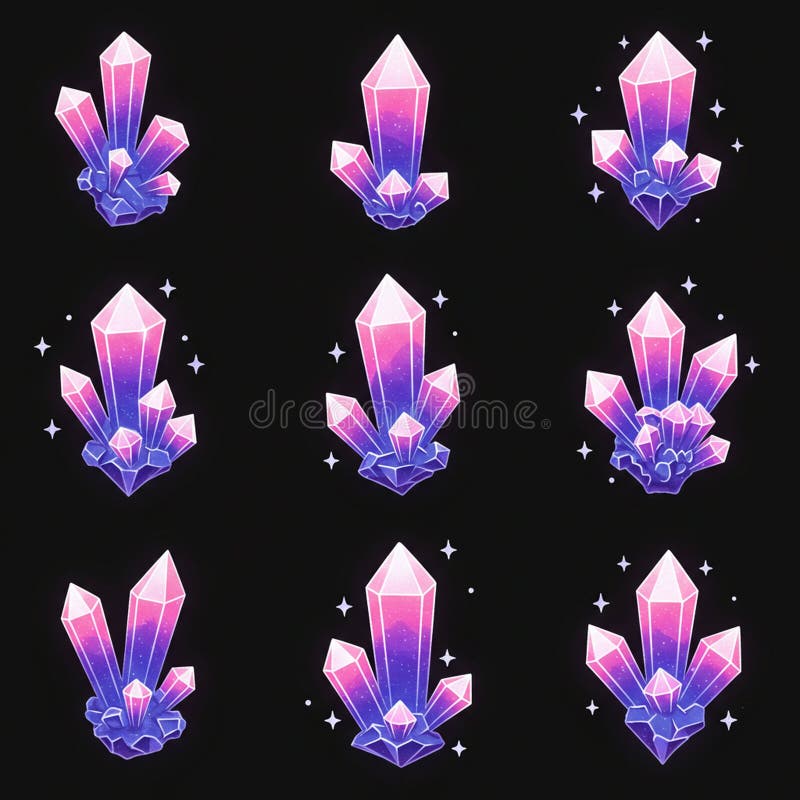 Stylized Illustrations of Nine Crystalline Formations Arranged in a ...