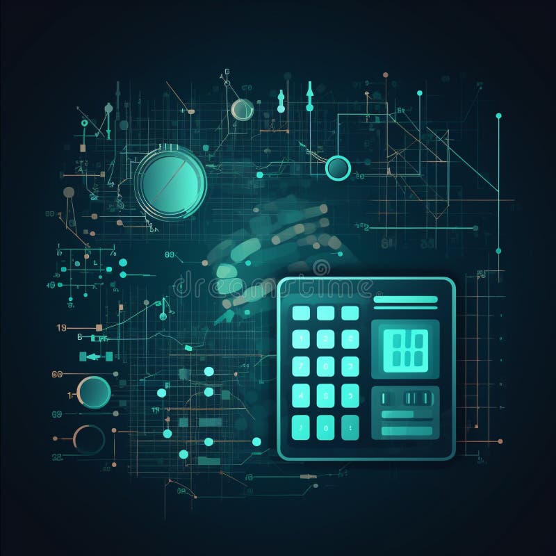 Stylized Image of a Calculator with Various Financial Symbols and Data ...