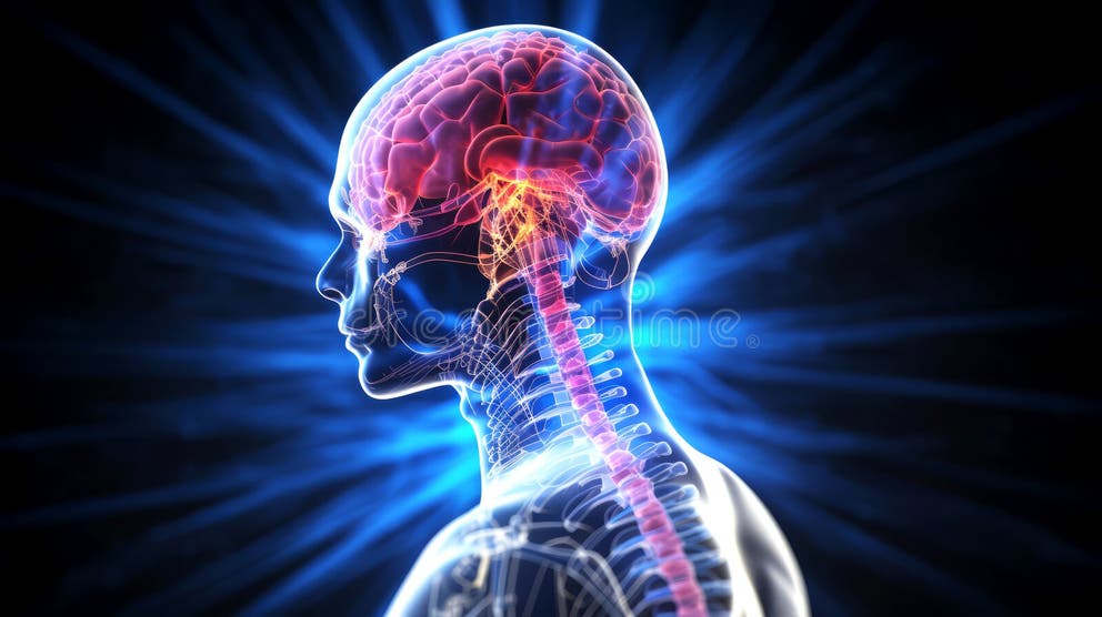 Illustration of Detailed Depiction of Human Brain, Spinal Cord, Nervous ...