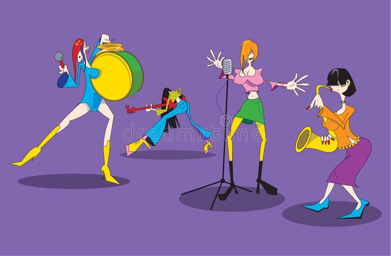 The Stylized Image of a Cartoon Female Music Group. Stock Vector ...