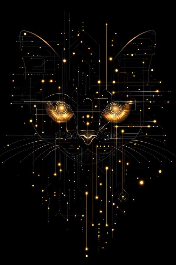 Tech Cat Face Circuitry AI Digital Pet Stock Illustration ...