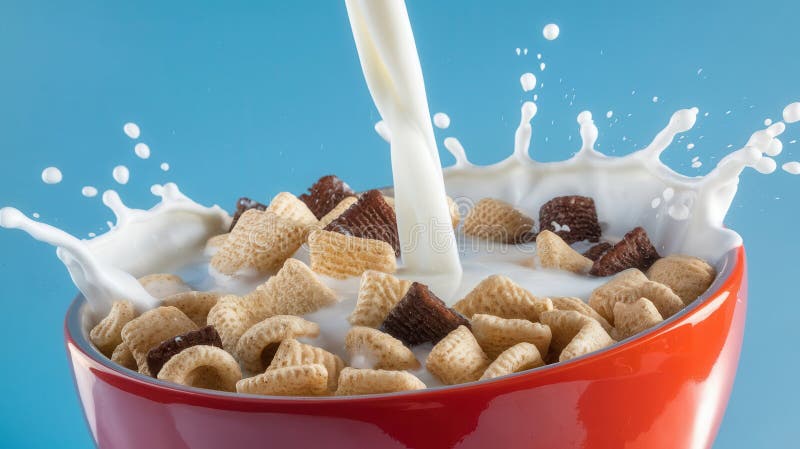 Stylized Image of Cereal Bowl with Milk Pouring from Pitcher Stock ...