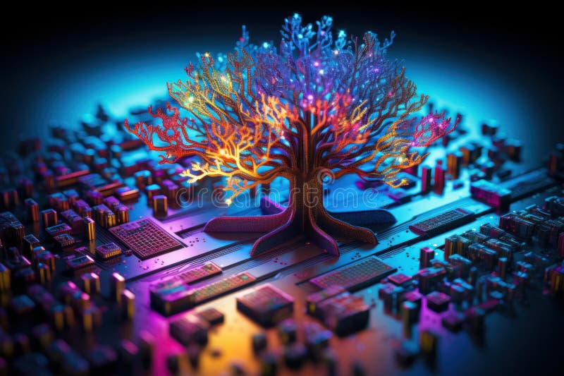 Digital Growth: Tech-inspired Coral Tree Concept Stock Illustration ...