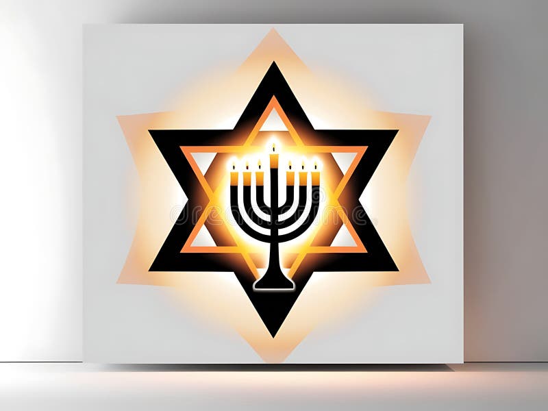 Illuminated Menorah within Star of David Design Stock Illustration ...