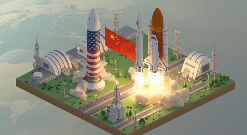 Space Race: a Low-Poly Render Stock Illustration - Illustration of ...