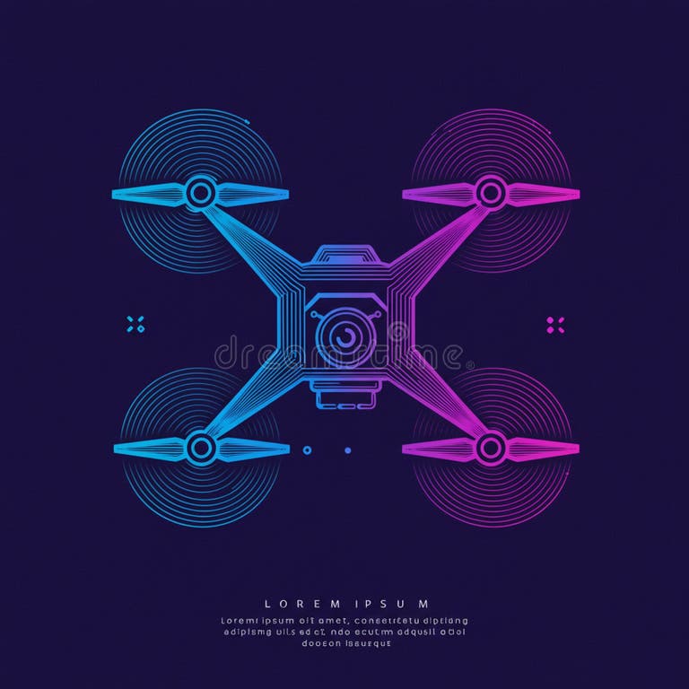 Stylized Image of a Drone Viewed from Above, Featuring Geometric, Neon ...