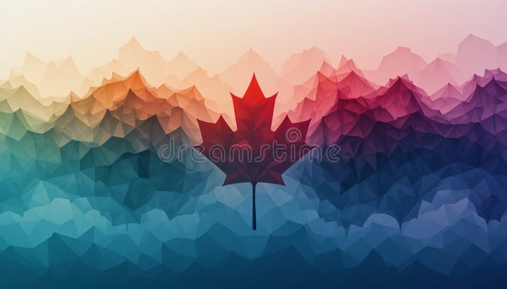 A Stylized Image Features a Central Red Maple Leaf Set Against a ...