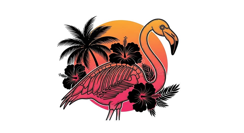 Stylized Image of a Flamingo with Visible Skeletal Structure, Set ...