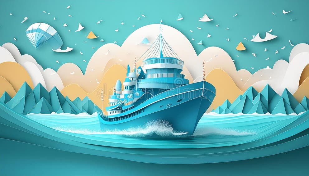 Stylized Image of Large Celestial Ship in the Middle of the Sea ...