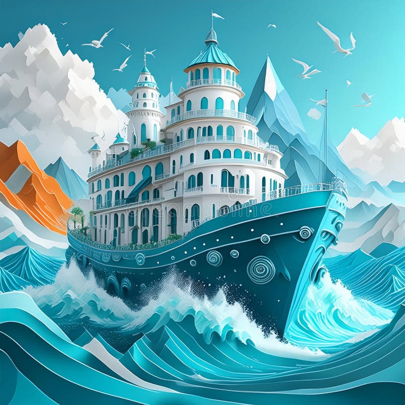Stylized Image of Large Celestial Ship in the Middle of the Sea ...