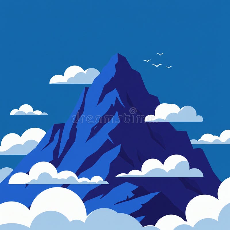 Stylized Image of a Mountain with Sharp, Angular Peaks in Dark Blue ...