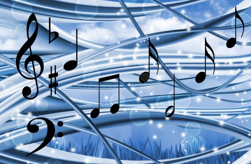 Notes on a Blue Background with Snowflakes Winter Melody Stock ...