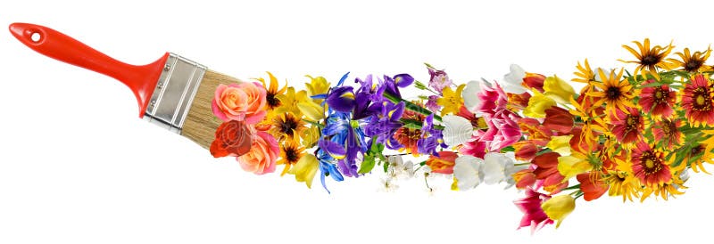 Stylized Image of a Paint Brush with Which Beautiful Flowers Were ...
