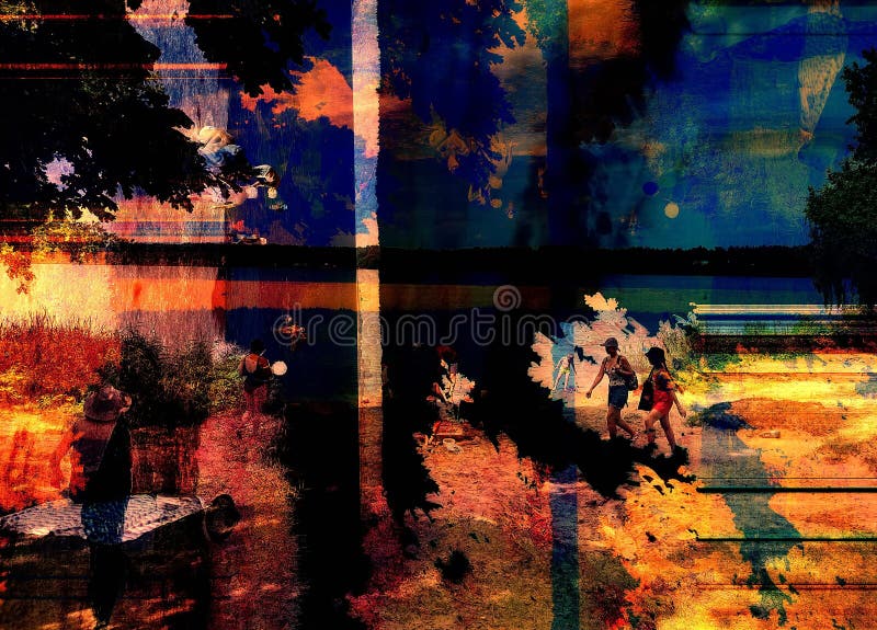 Stylized Image of People on the Beach in Art Image Format Stock Image ...