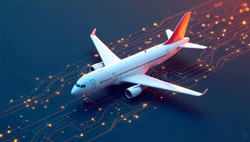 A Stylized Image Showcases a Plane Merging with Digital Circuit ...