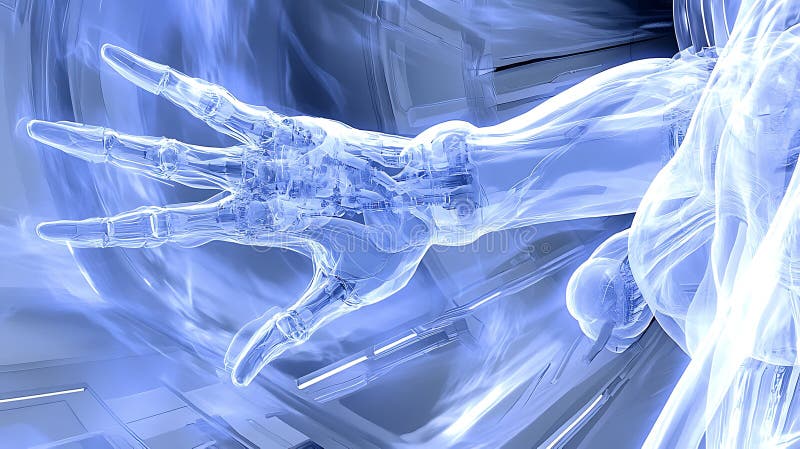 Detailed View of a Human Hand and Arm Structure in Blue Stock ...