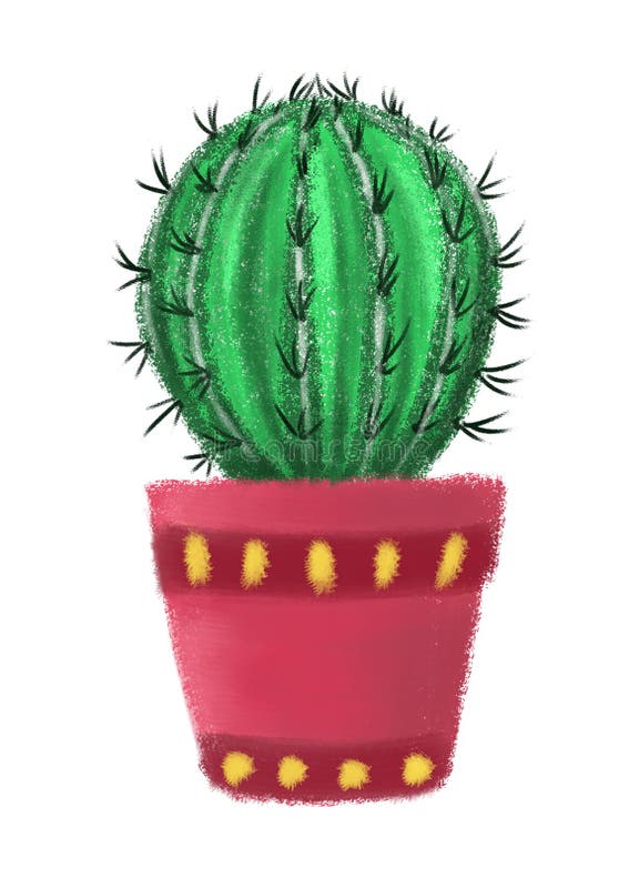 Stylized Image of a Small Prickly Cactus in a Ceramic Pink Pot Stock ...