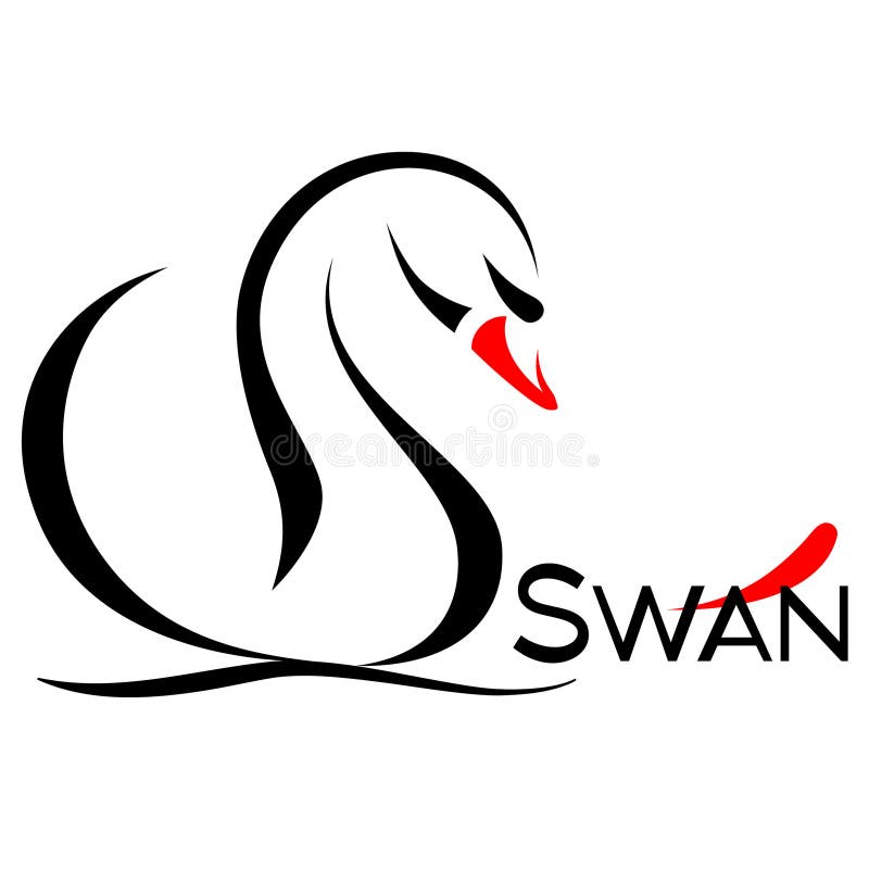 Stylized Image of a Swan with a Red Beak on a Wave, Black and White ...
