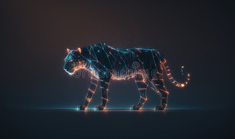 A Stylized Image of a Tiger with Glowing Lines and Dots Stock ...