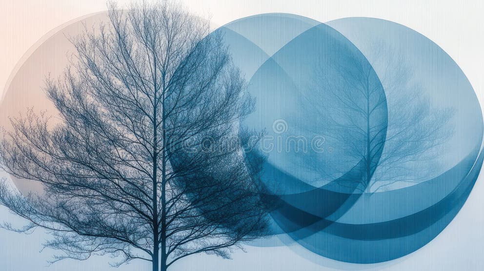 A Stylized Image of a Tree with Overlapping Circular Shapes in Blue ...