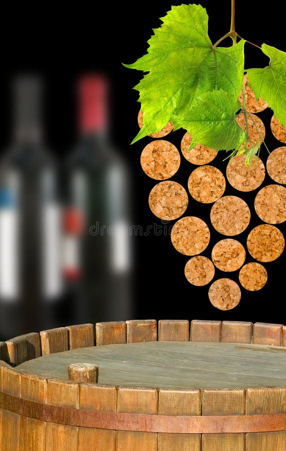 Stylized Image of the Vine and Barrels of Wine Close-up Stock Image ...