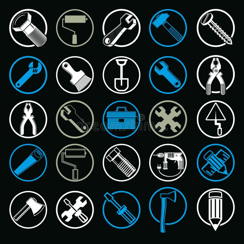 Stylized Industrial Icons, 3d Vector Work Tools Collection. Set Stock ...