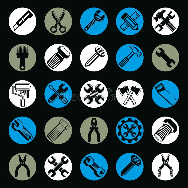 Stylized Industrial Icons, 3d Work Tools Collection. Set Stock Vector ...