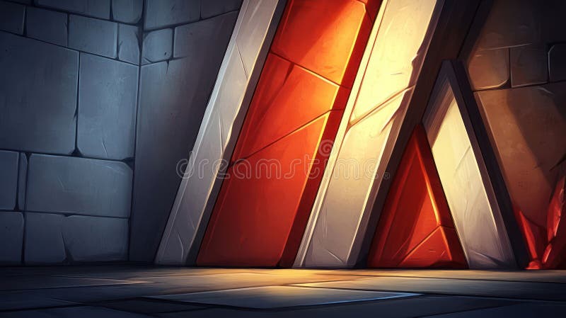 A Stylized Interior with Angular Red and Gray Elements, Creating a ...