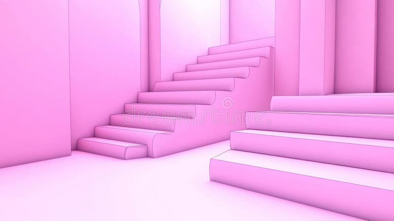 A Stylized Interior Featuring Pink Stairs in a Minimalist Design Stock ...
